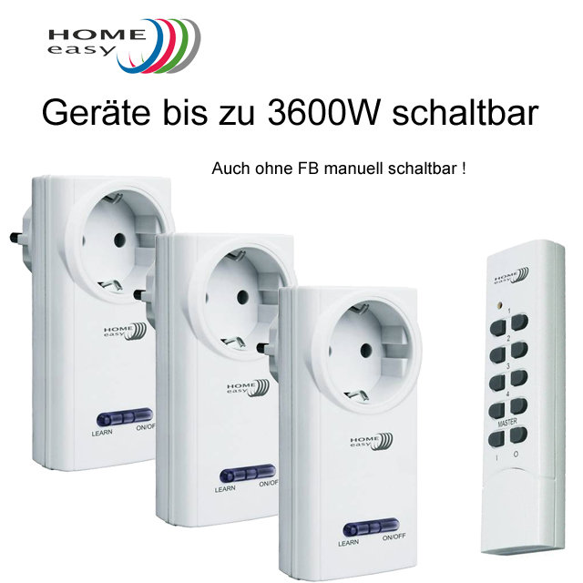 HE HOME EASY Funk Steckdosen Set 3 x 3600W + FB SELBSTLERNTECHNIK Fun ...